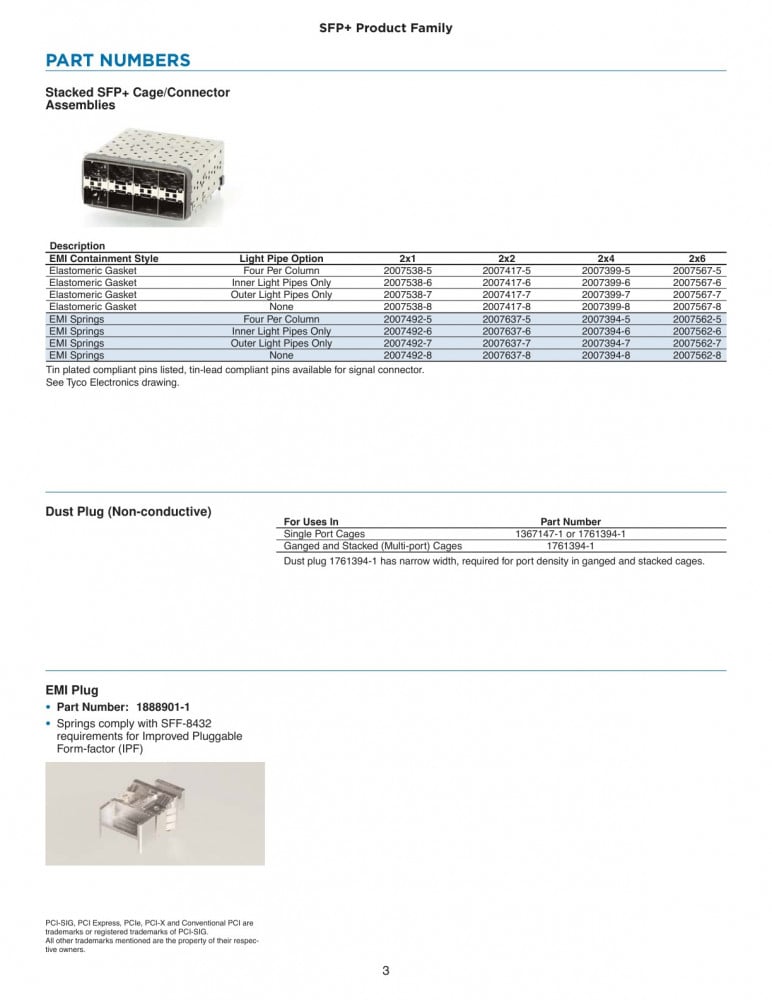 TE Connectivity SFP+ product document page 3