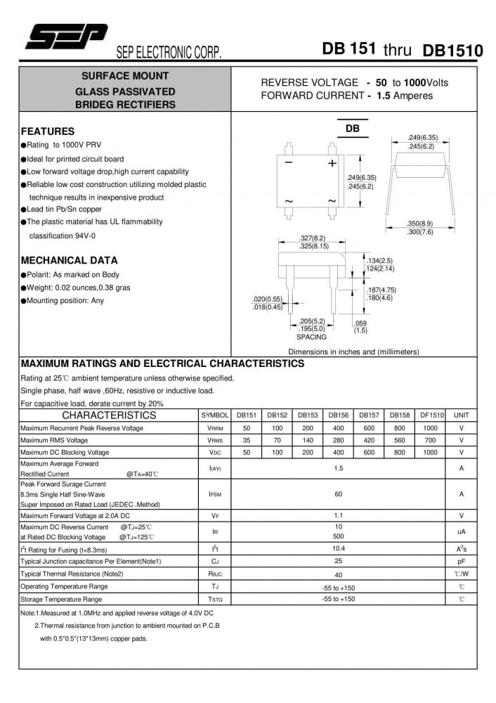 SEP DB157 datasheet page 1