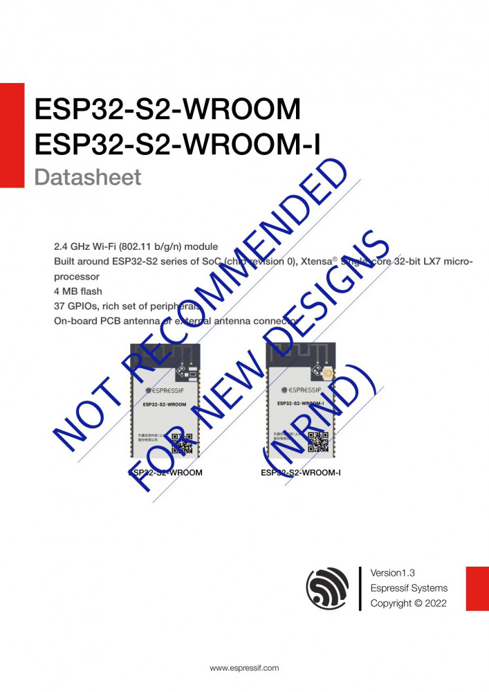ESP32-S2-WROOM datasheet page 1