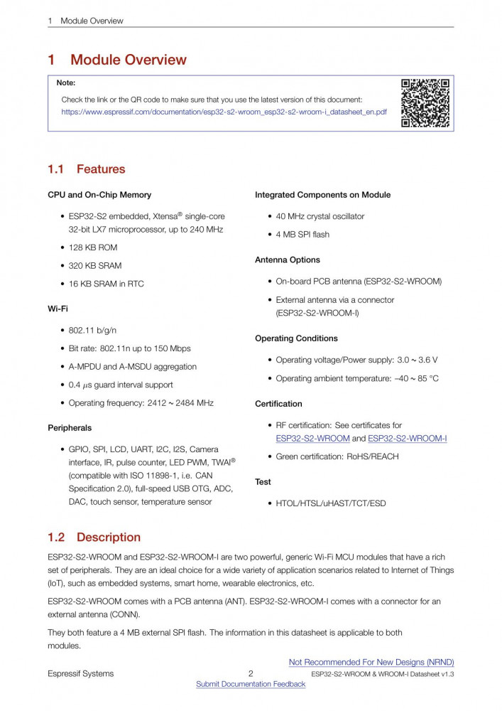 ESP32-S2-WROOM datasheet page 2