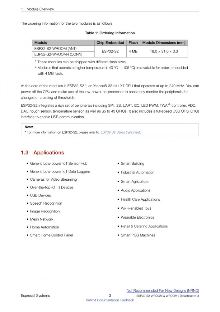 ESP32-S2-WROOM datasheet page 3