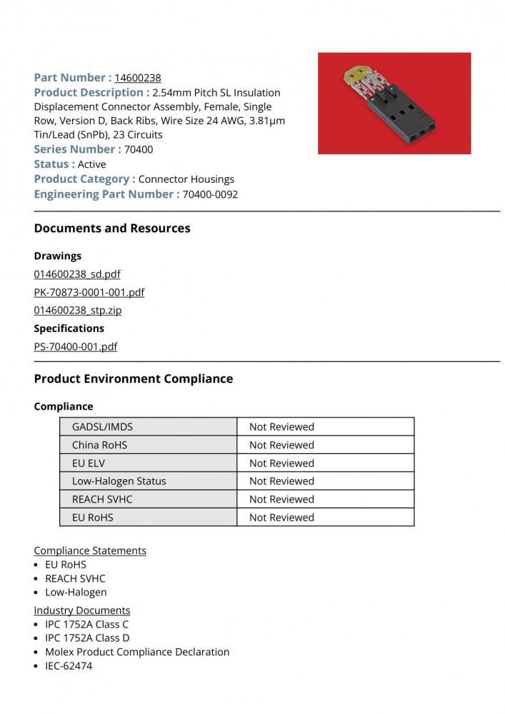 Molex SL product specification page 1