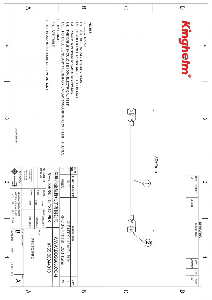 KH(RG1.13)-TX30-IPEX technical drawing revision table
