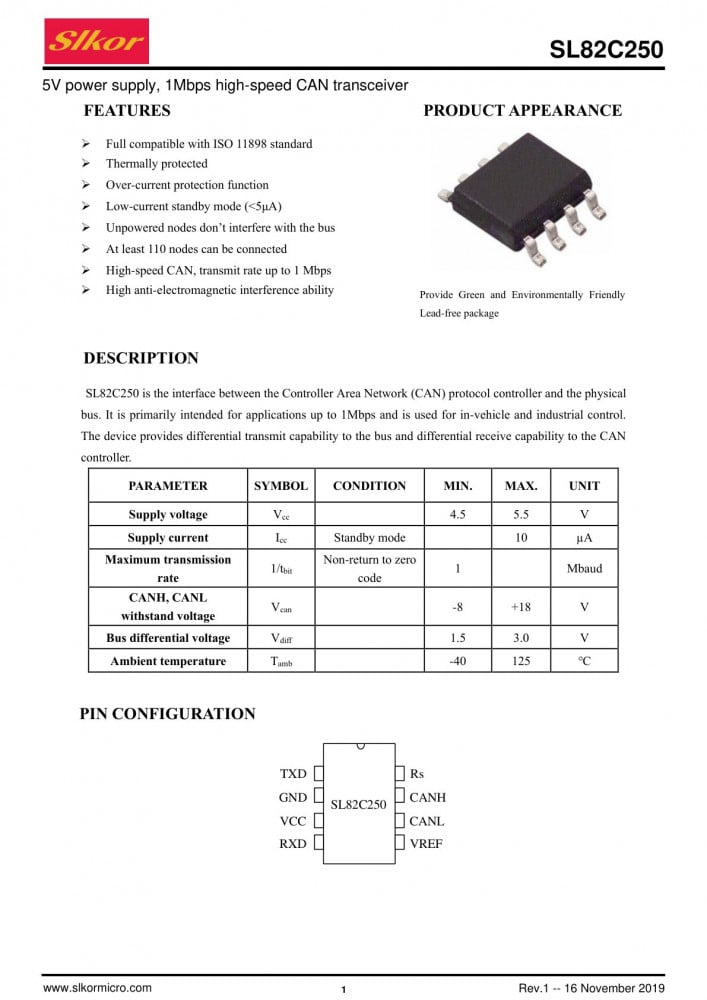 SL82C250T datasheet page 1