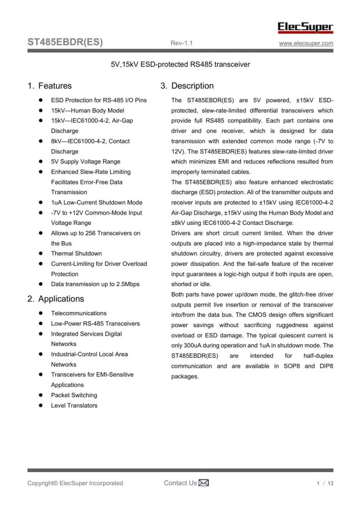 ST485EBDR(ES) datasheet page 1