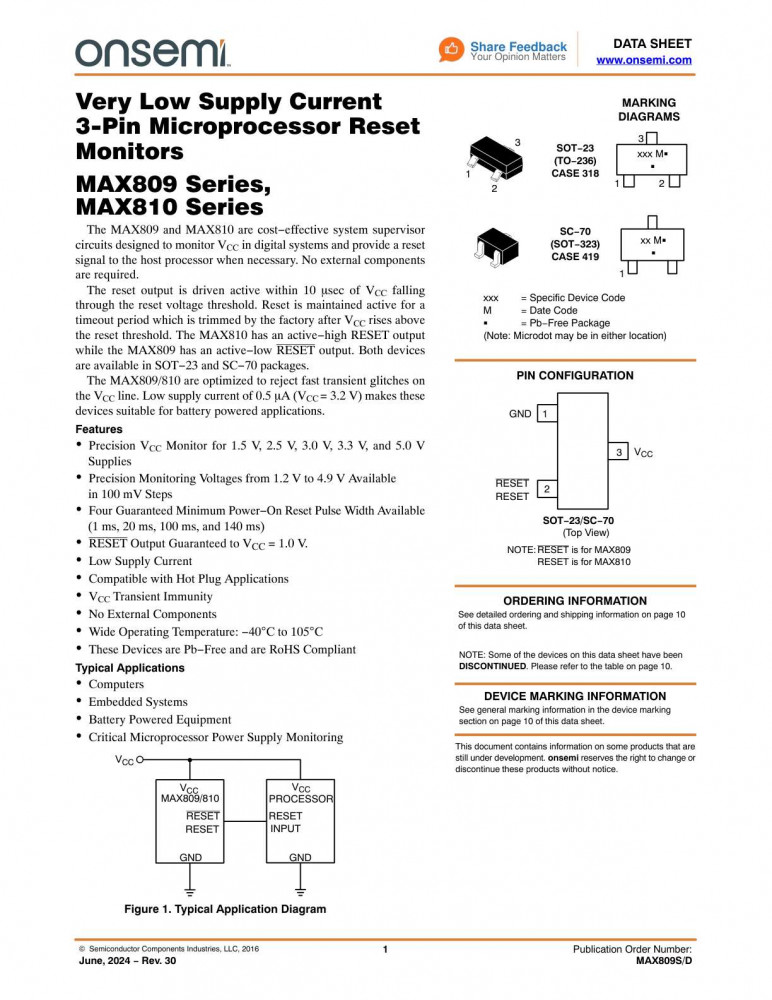 MAX809 technical document page 1