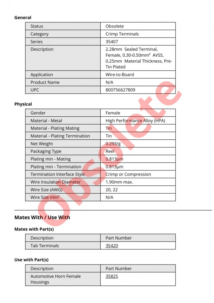 Technical document page 2 for Molex part 354076702