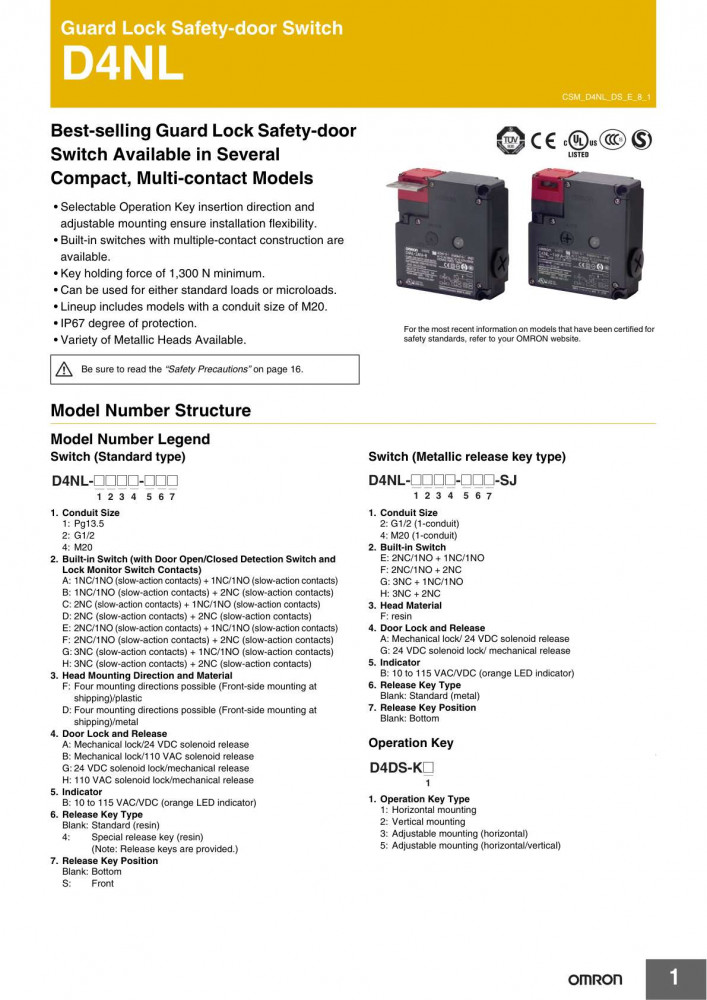 OMRON D4NL datasheet page 1