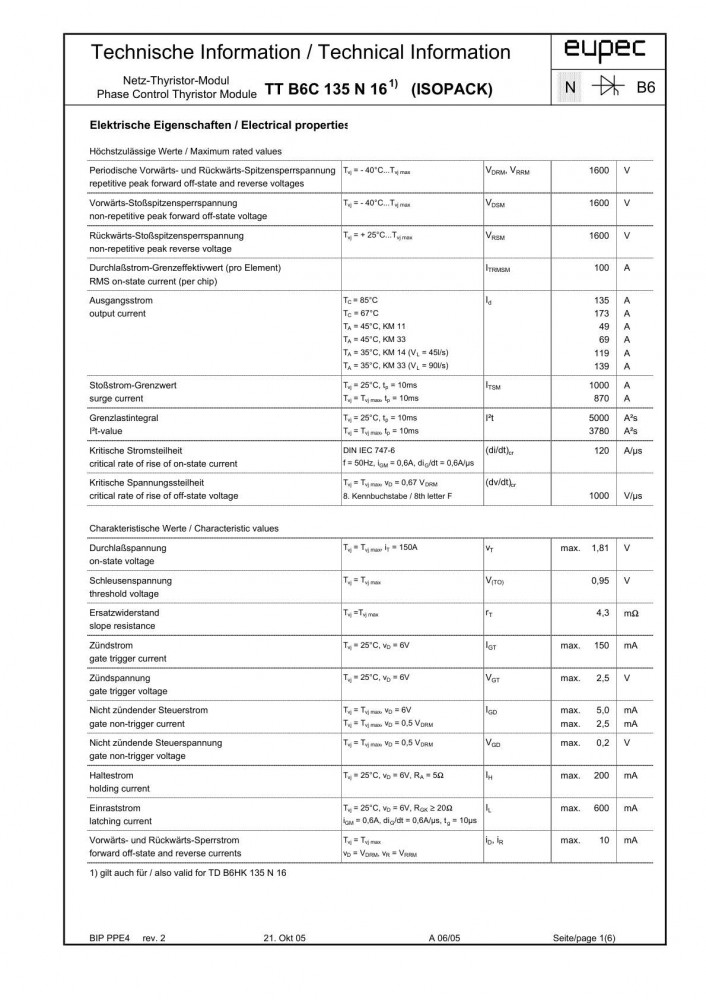 TTB6C135N16LOF technical document page 1