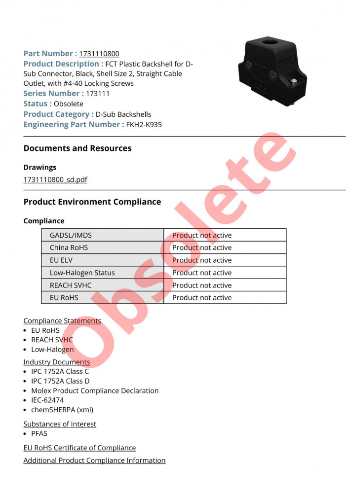 MOLEX 1731110800 technical drawing page 1