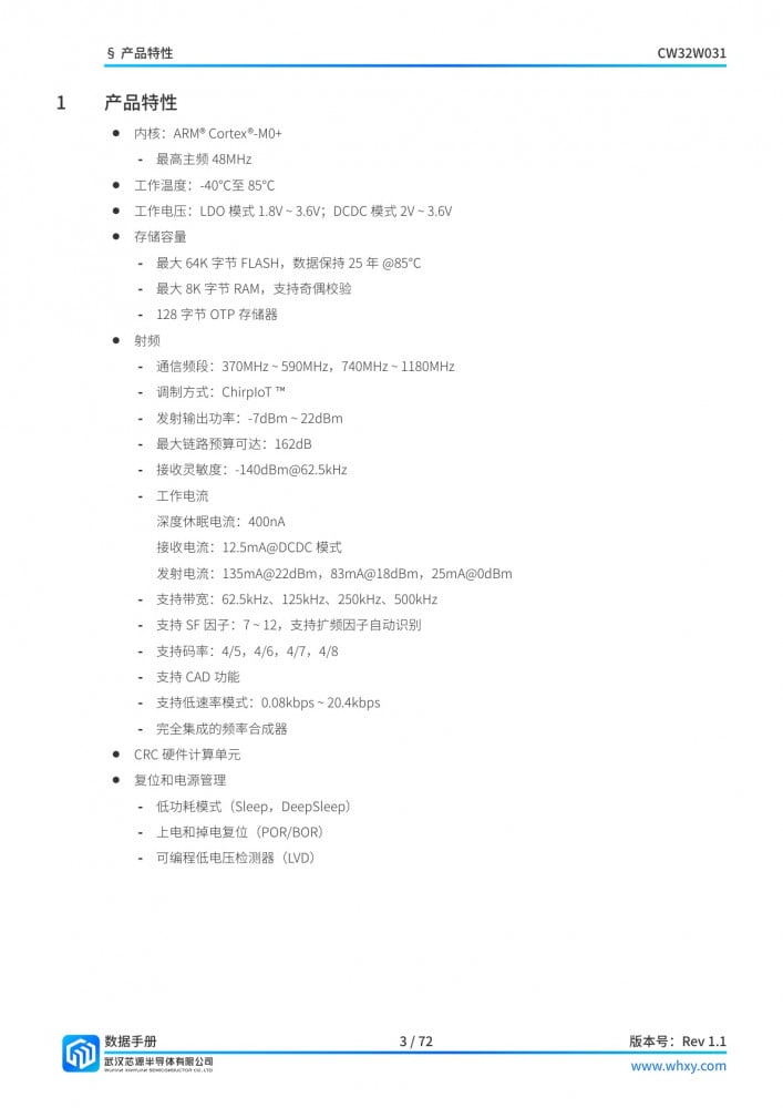 CW32W031 datasheet page 4