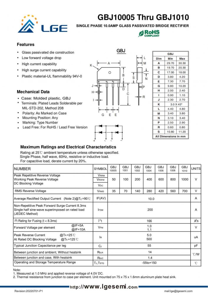 GBJ1008 datasheet page 1