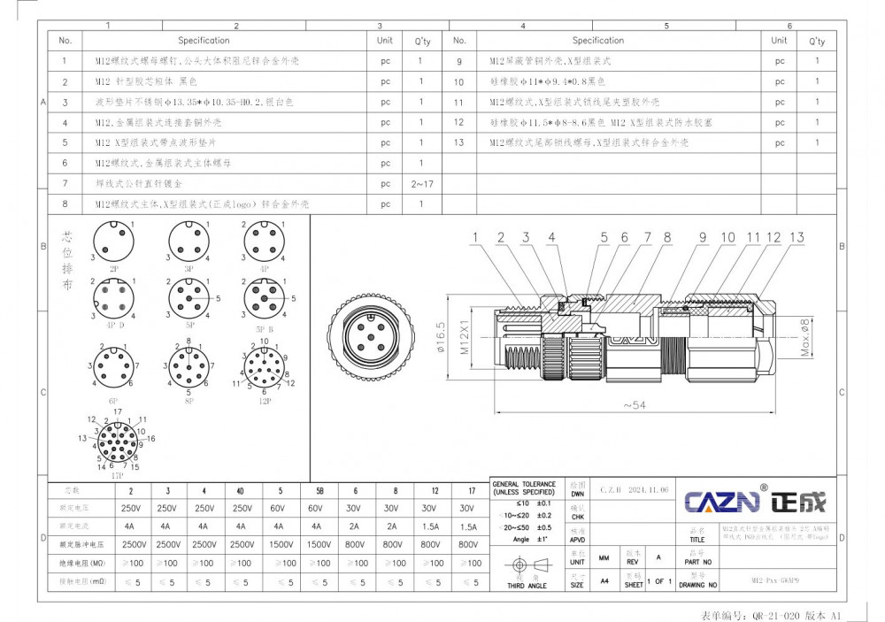 CAZN M12-P4D-GWAP9 technical drawing preview