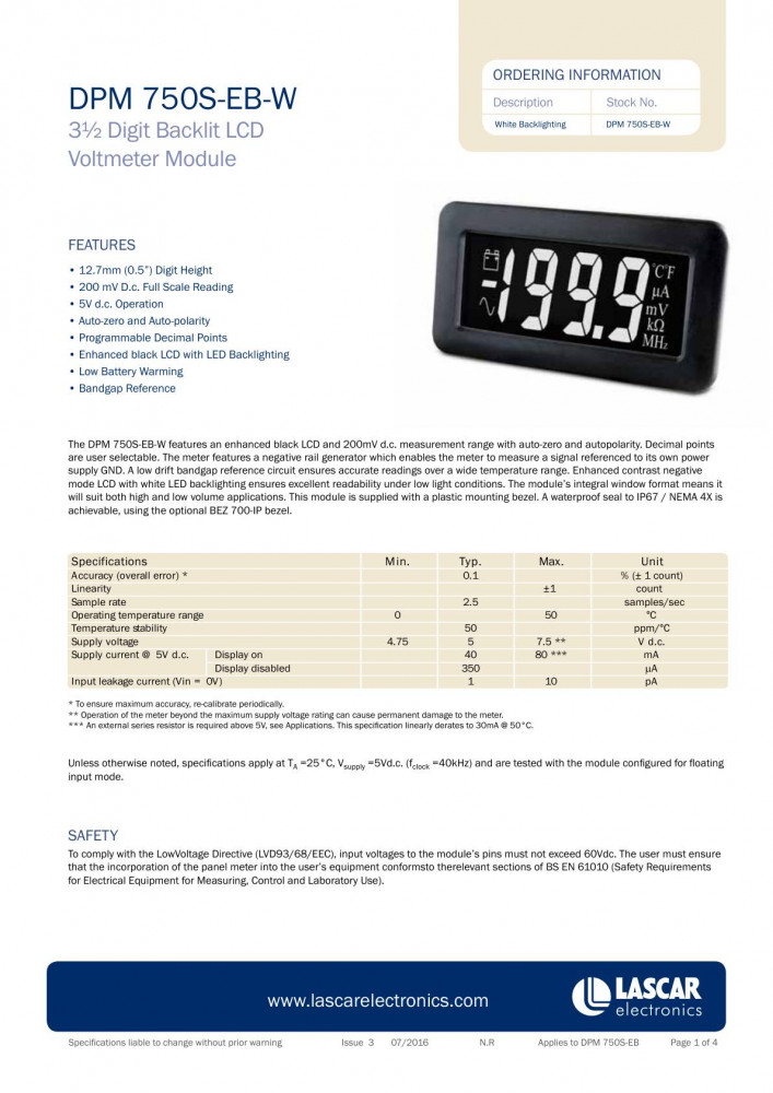 DPM 750S-EB-W technical document page 1