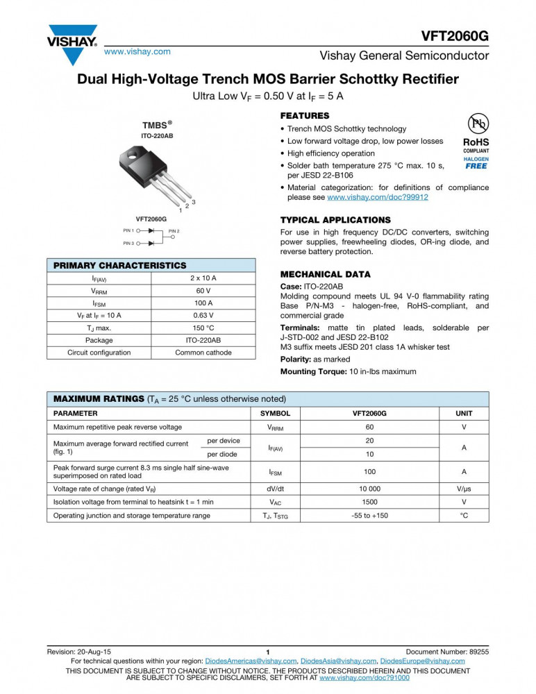 VFT2060G-M3/4W datasheet page 1