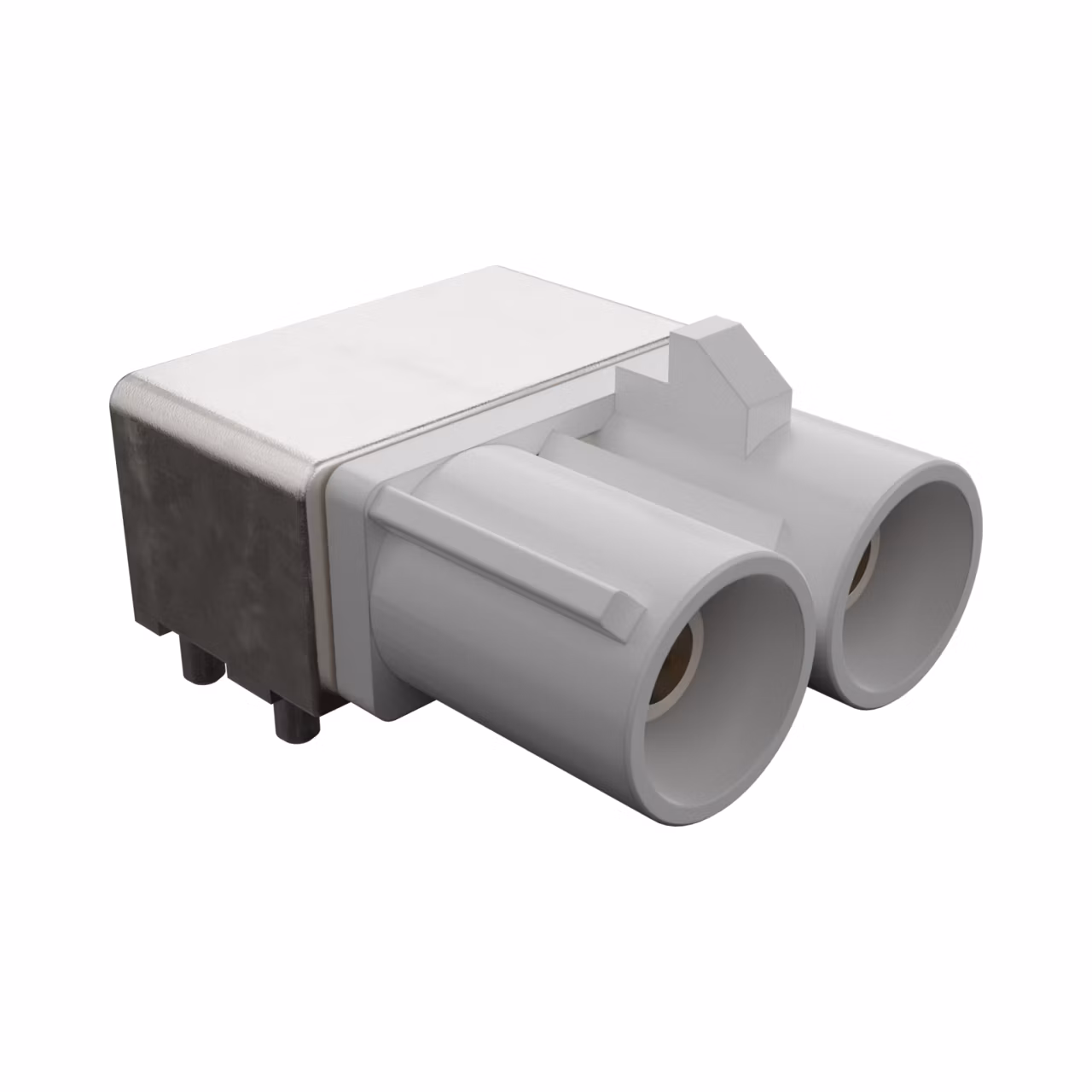 FAKRA Jack, Dual, Right-Angle, PCB Receptacle, Through Hole, Die Cast Body, Tin (Sn) Plated, Keying Code B, Cream White, 50 Ohms for sale