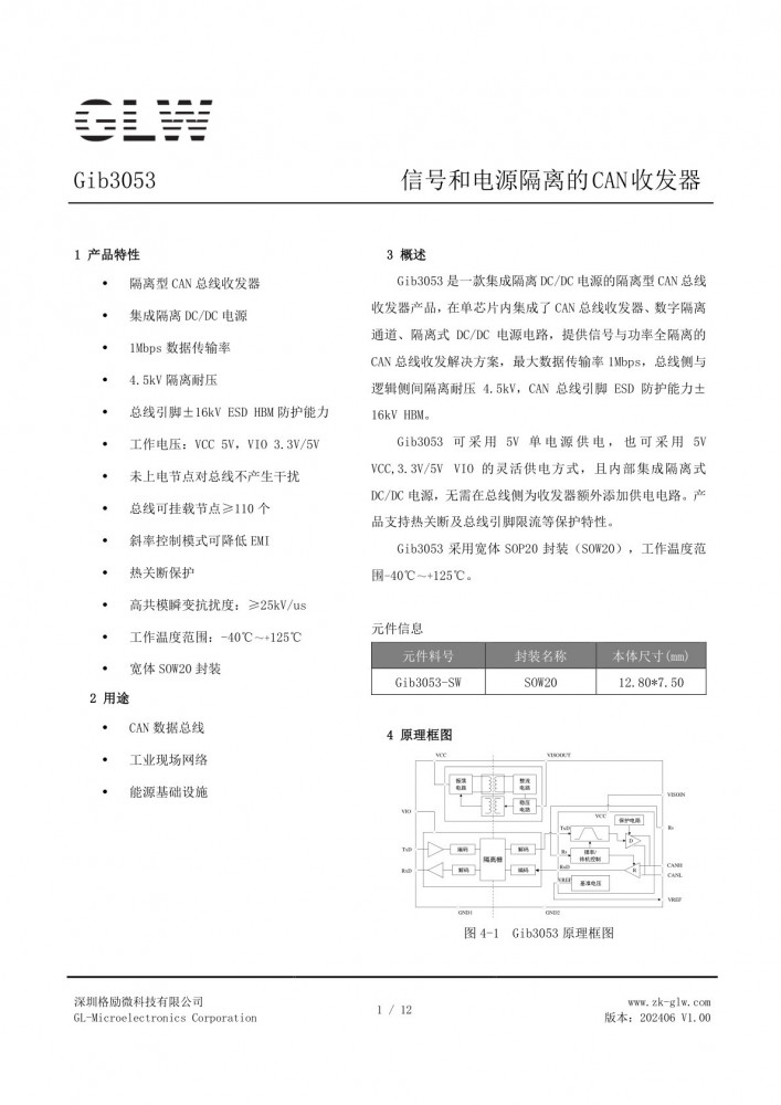 Gib3053-SW datasheet page 1