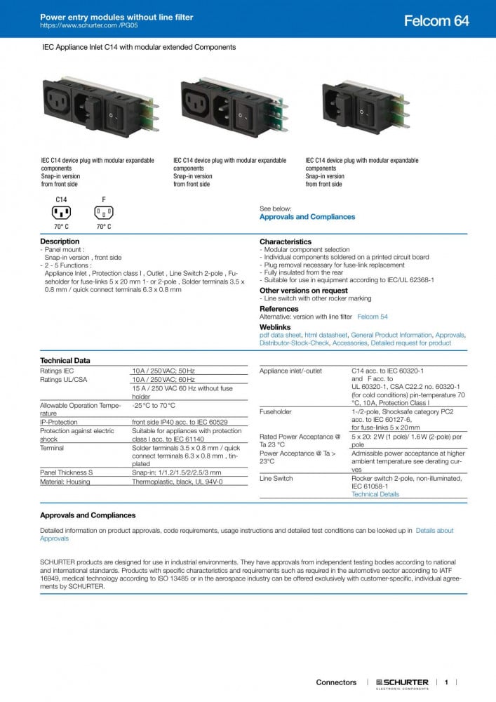 SCHURTER 6432.0253.20 technical document page 1