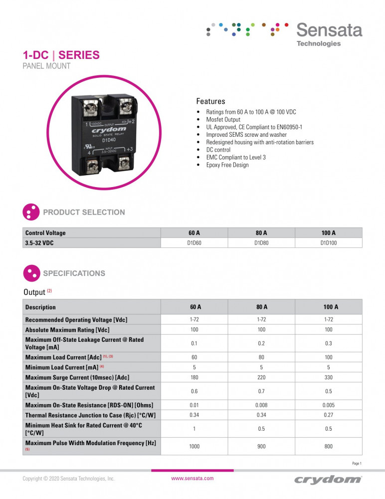 Sensata D1D100 datasheet page 1
