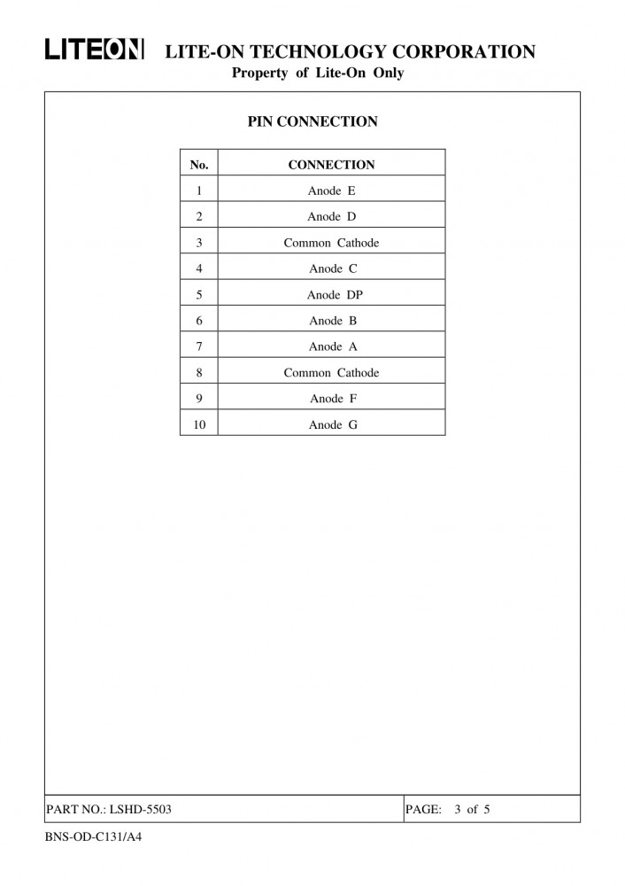 LSHD-5503 datasheet page 3: pin connections