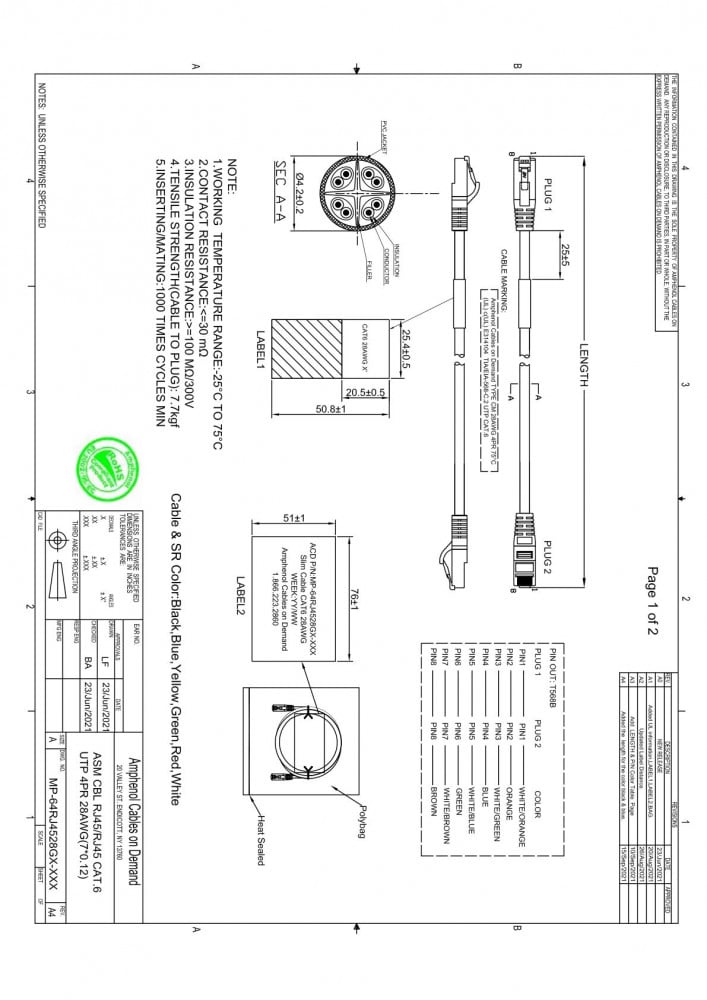 Amphenol MP-64RJ4528GB-003 technical drawing