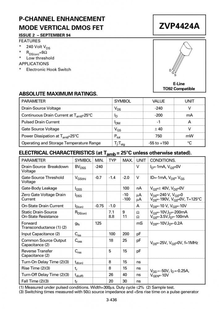 ZVP4424A datasheet page 1