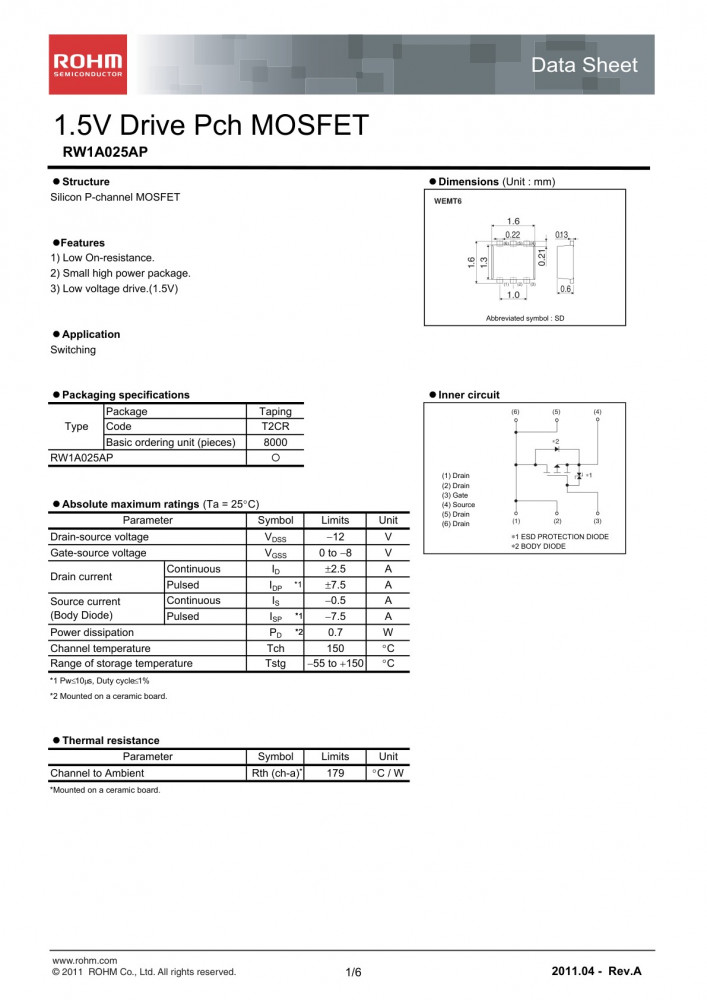 RW1A025AP technical document page 1