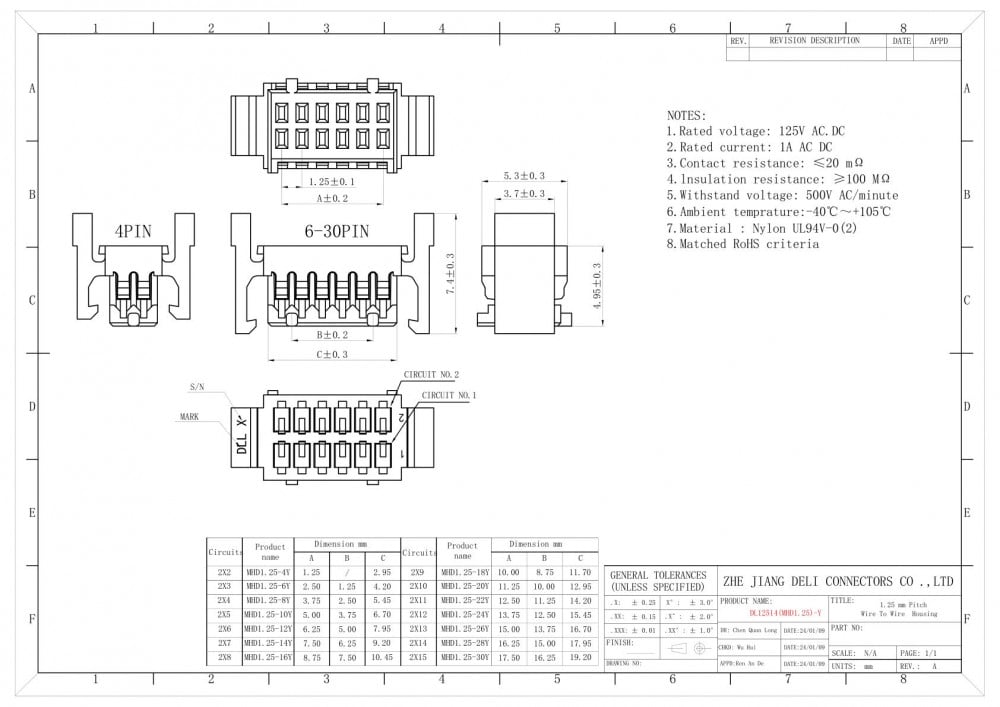 DLL MHD1.25 product drawing page 1