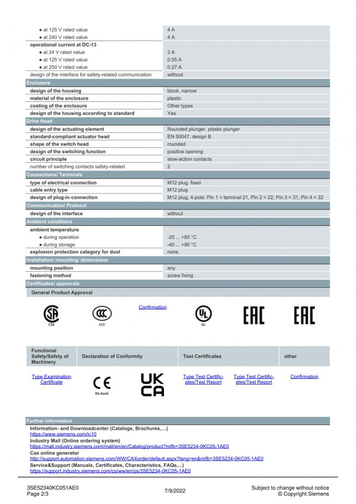SIEMENS 3SE52340KC051AE0 datasheet page 2