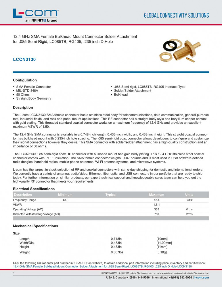 LCCN3130 product documentation page 1