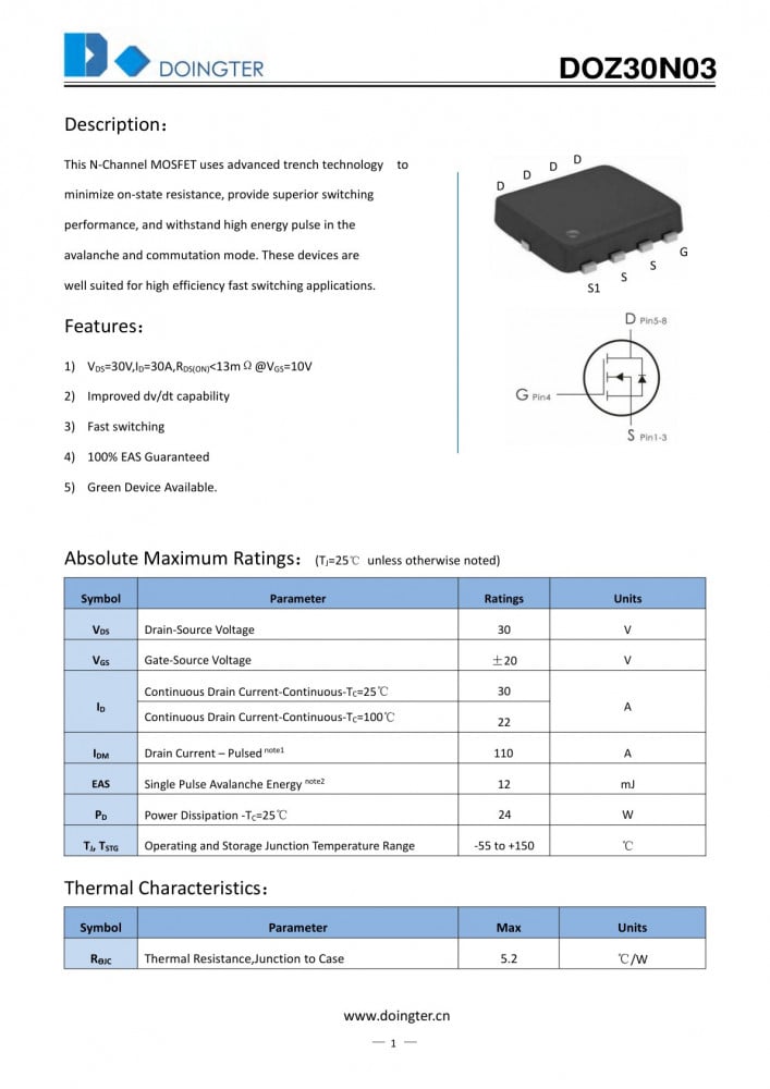 DOZ30N03 datasheet page 1