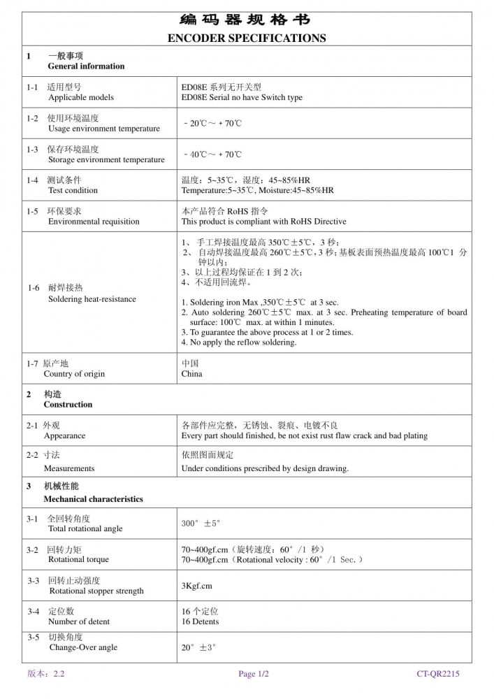 CTR ED08E encoder specification page 1