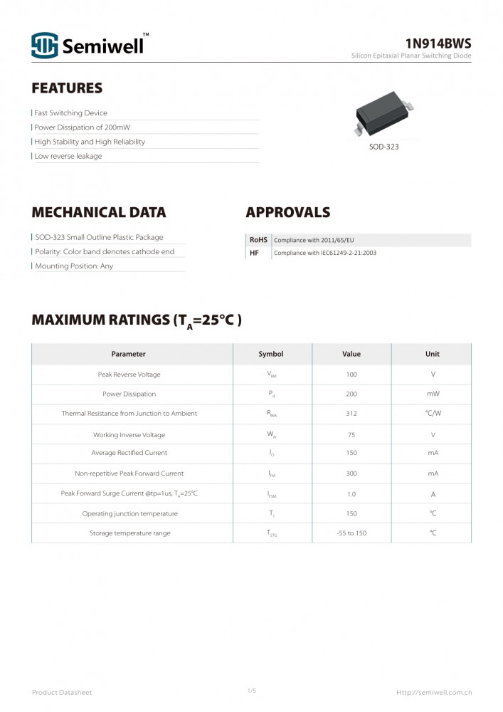 1N914BWS datasheet page 1