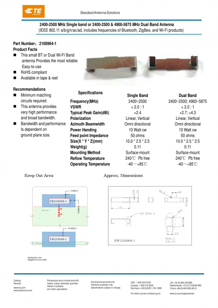 TE Connectivity 2108964-1 antenna technical page 1