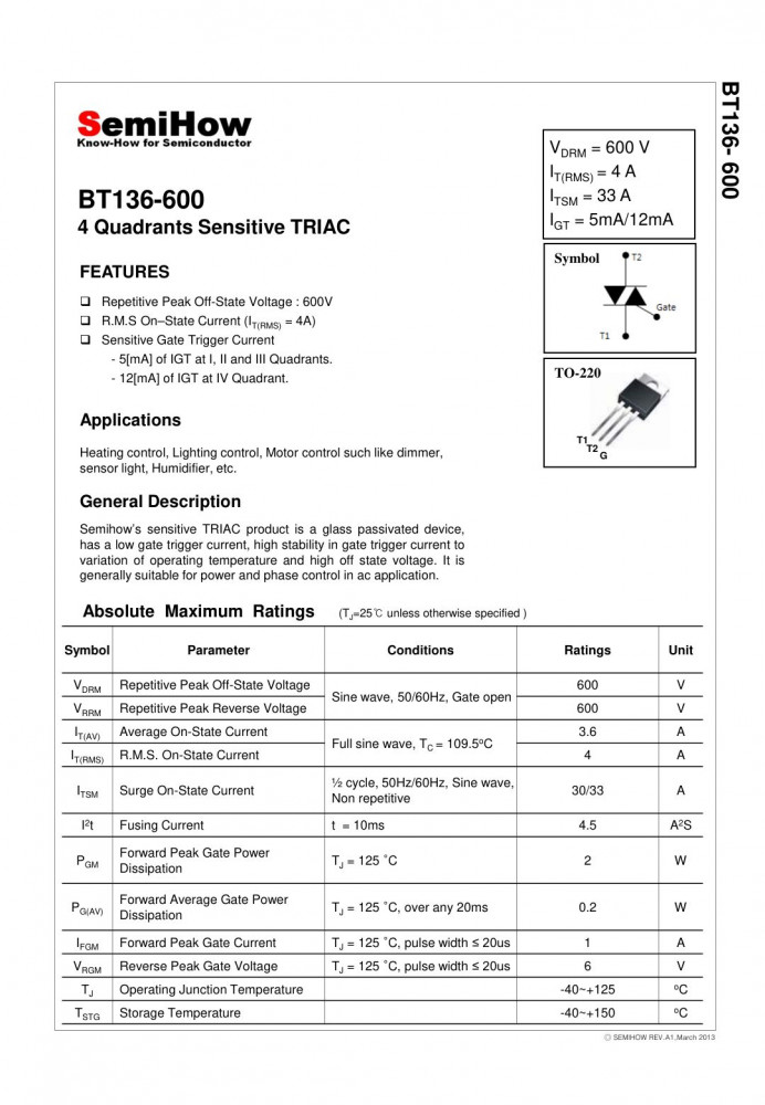 BT136-600 datasheet page 1