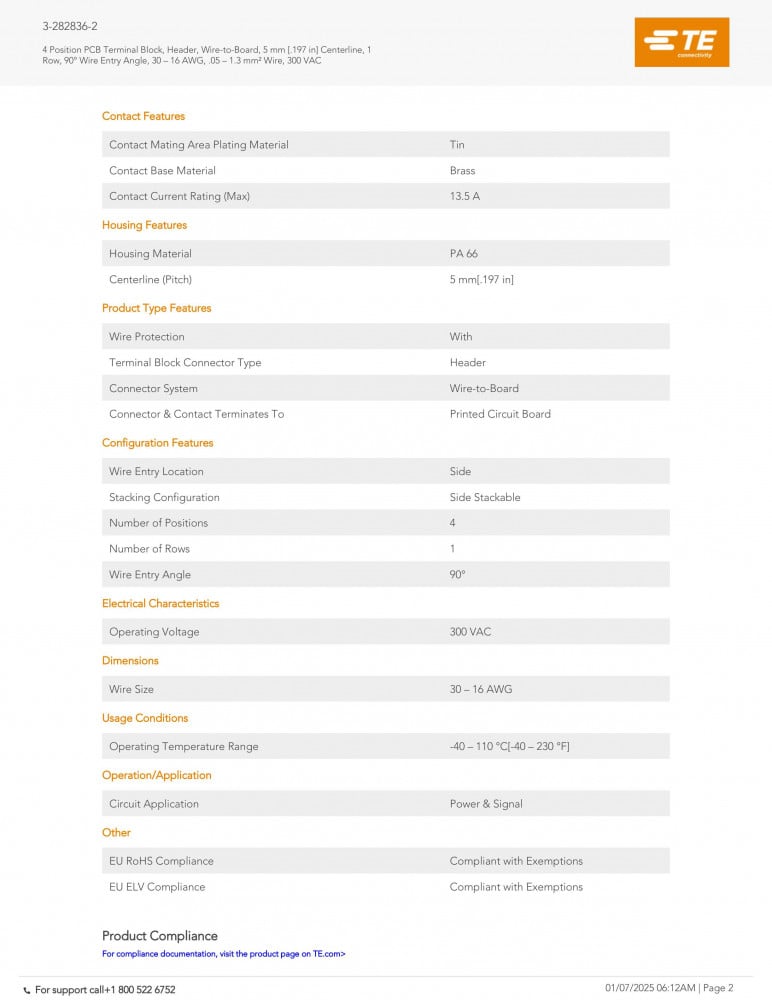 TE Connectivity document page 2