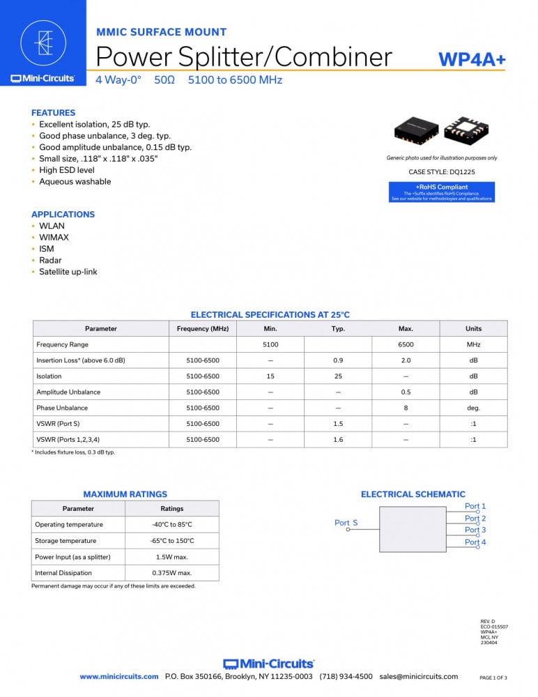 WP4A+ datasheet page 1