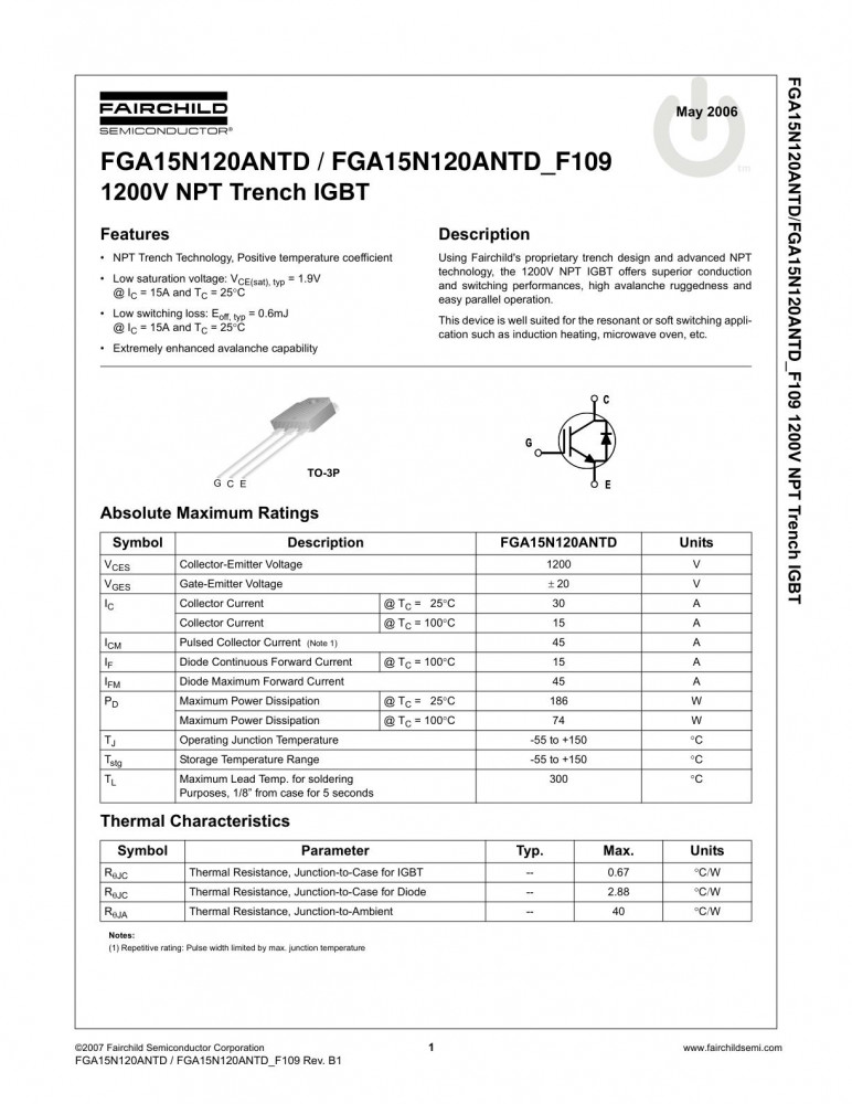 FGA15N120ANTD datasheet page 1