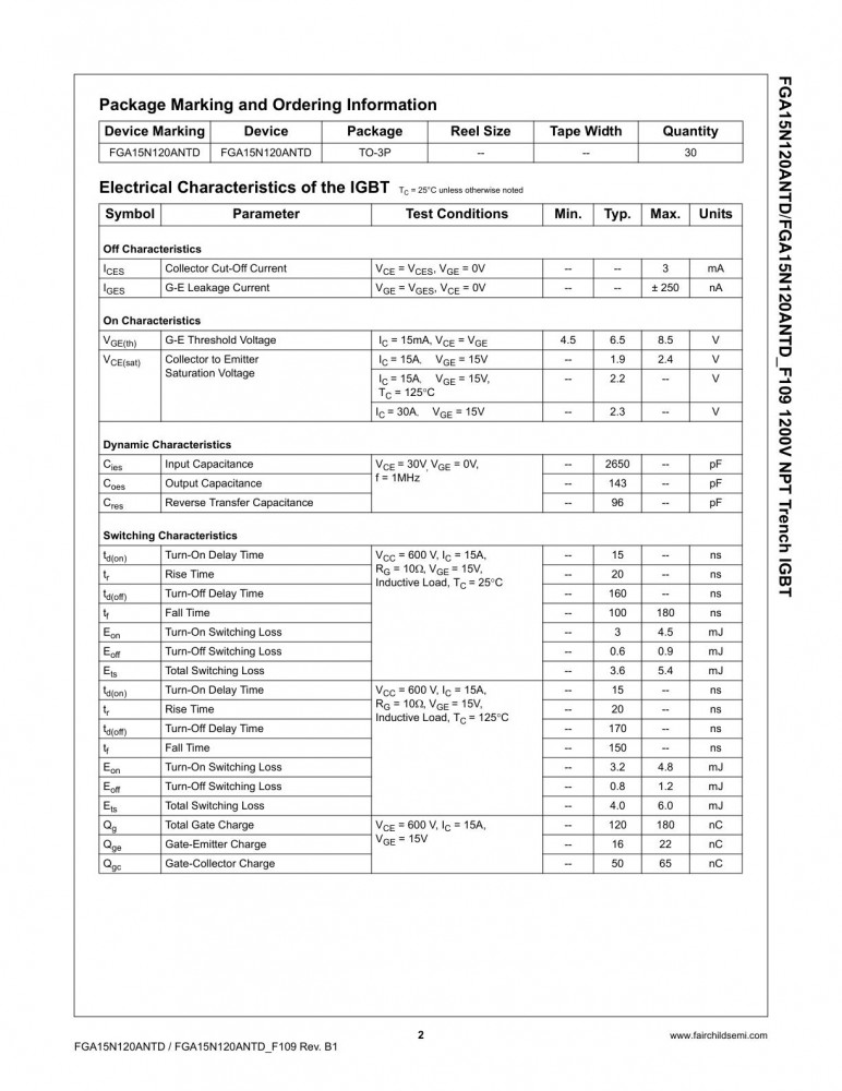 FGA15N120ANTD datasheet page 2