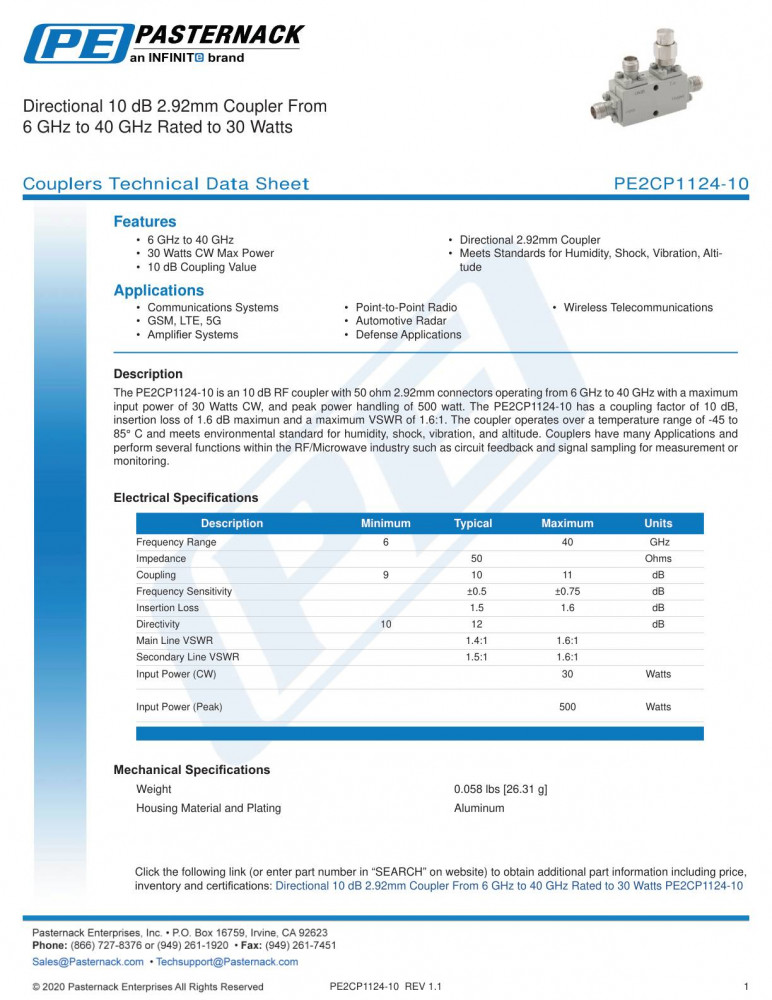 PE2CP1124-10 datasheet page 1