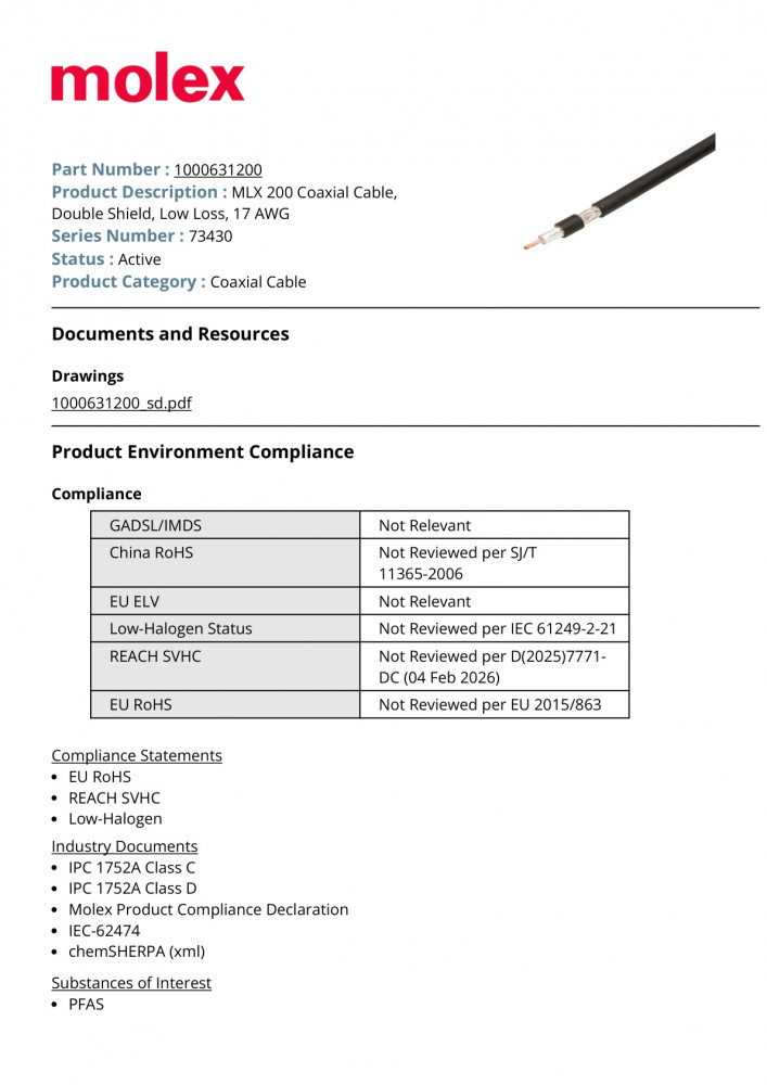 MOLEX 1000631200 document page 1