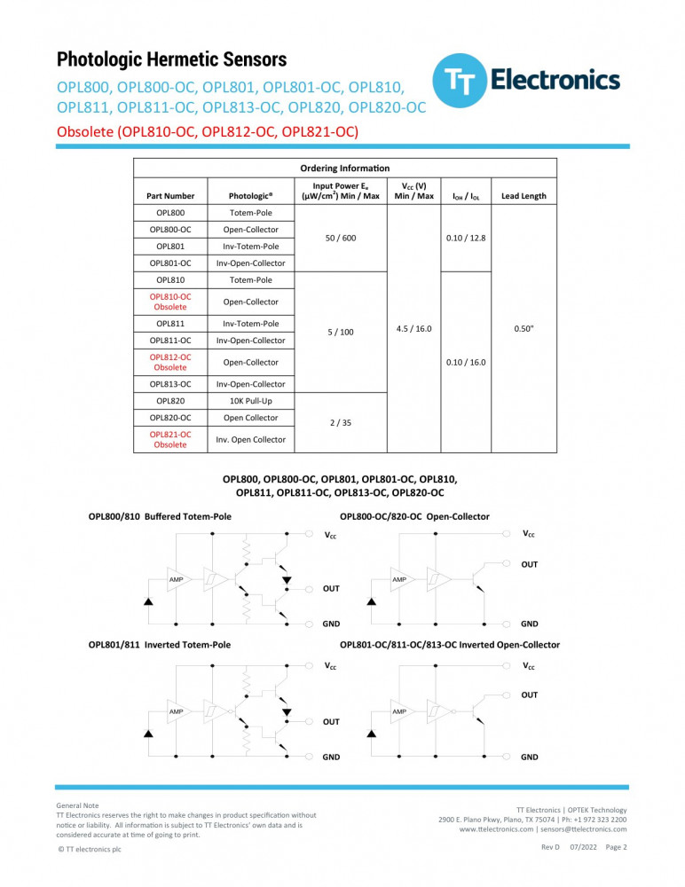 OPL810 datasheet page 2