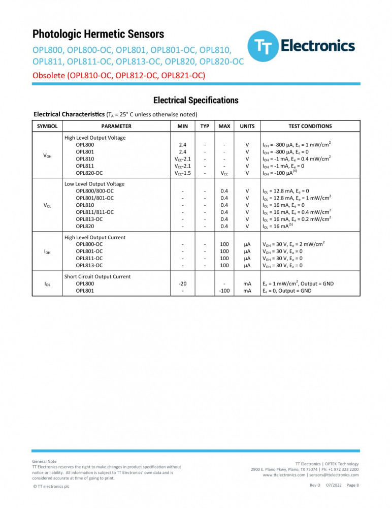 OPL810 datasheet page 8