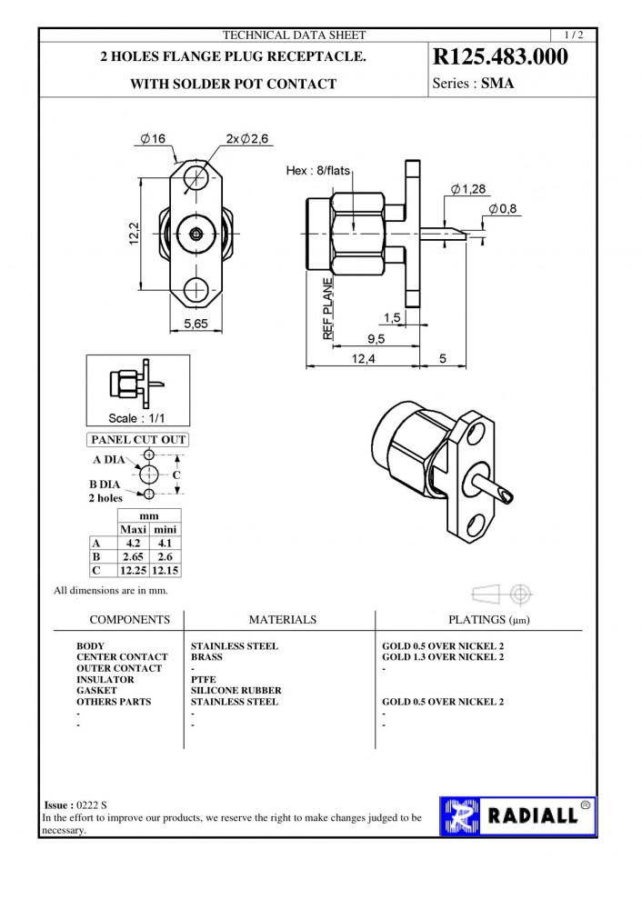 Radiall R125483000 technical datasheet, page 1