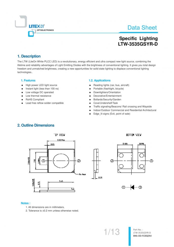 LTW-3535GSYR-D datasheet page 2