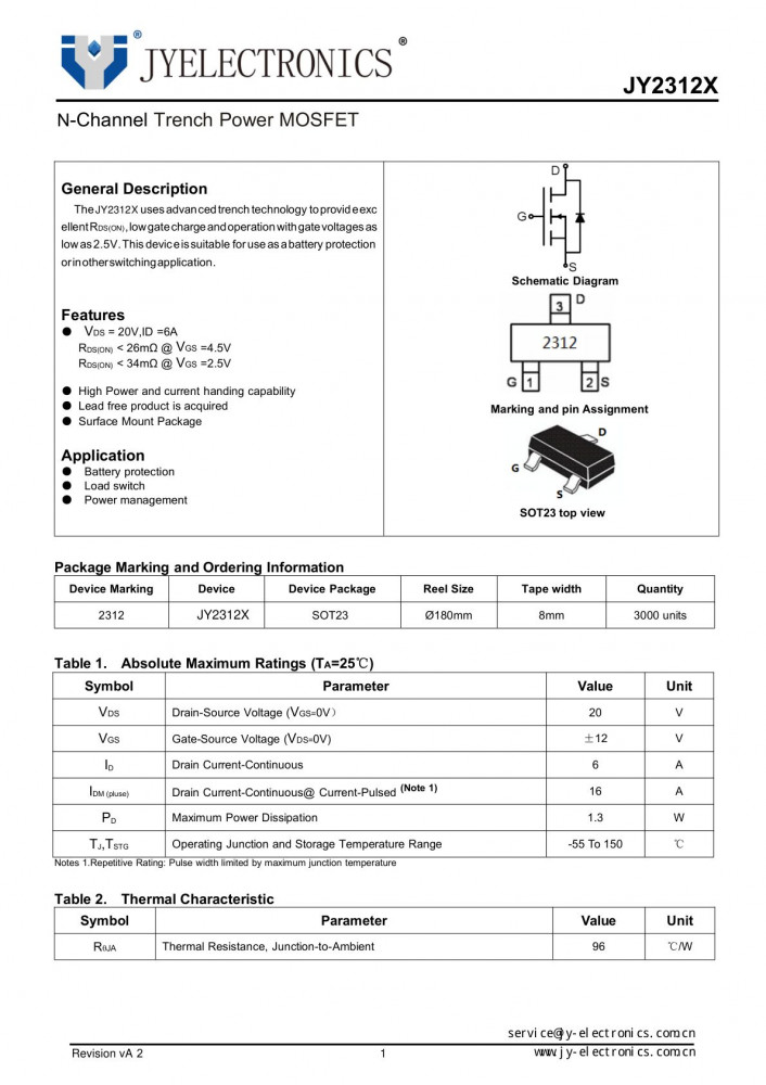 JY2312X datasheet page 1