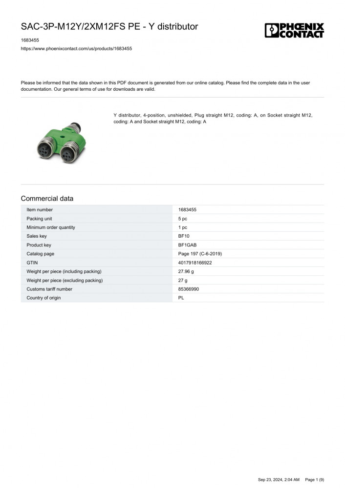 Phoenix Contact 1683455 technical document page 1