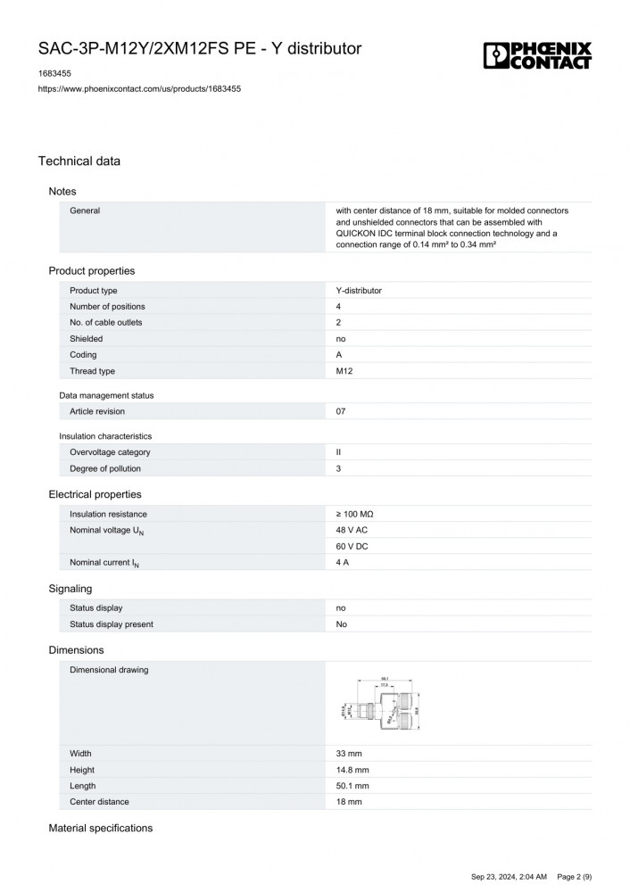 Phoenix Contact 1683455 technical document page 2