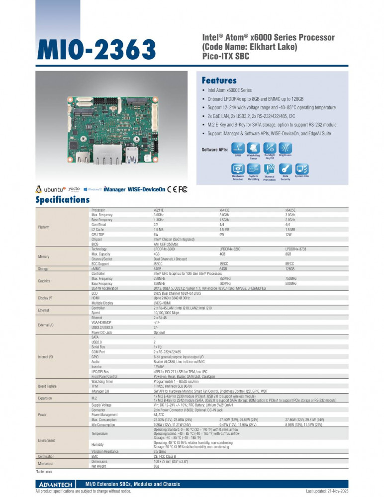 MIO-2363 technical document, page 1