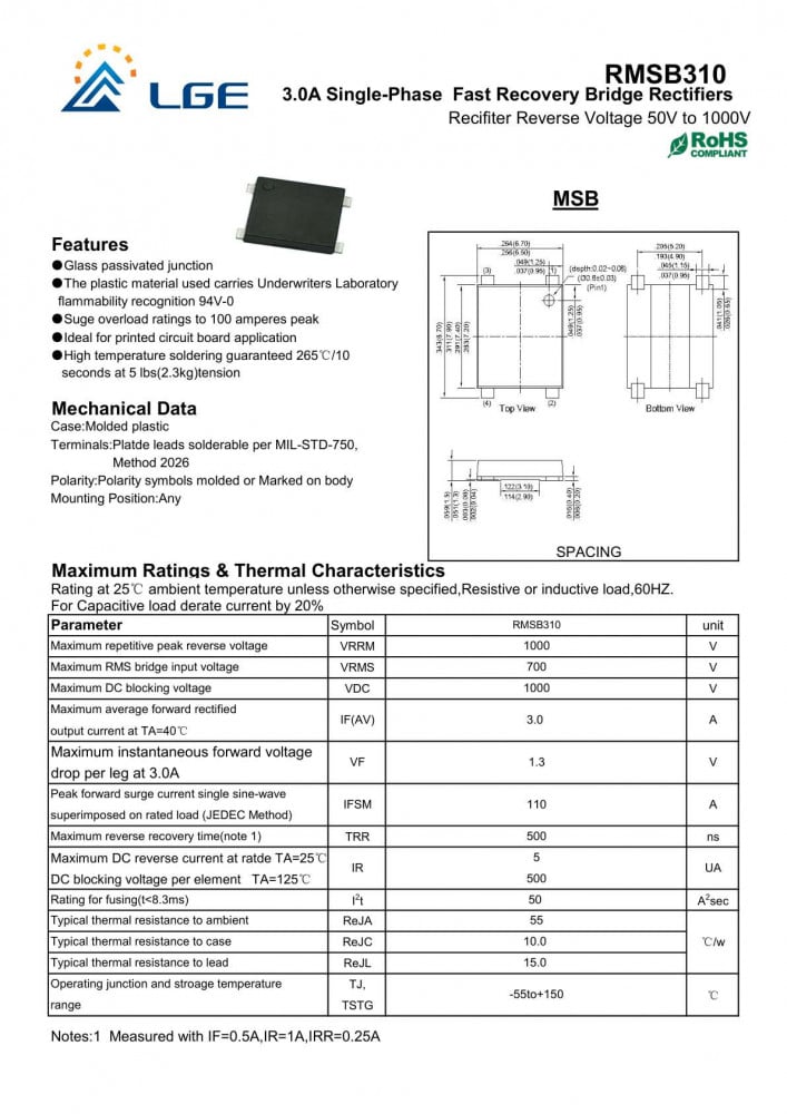 LGE RMSB310 datasheet page 1